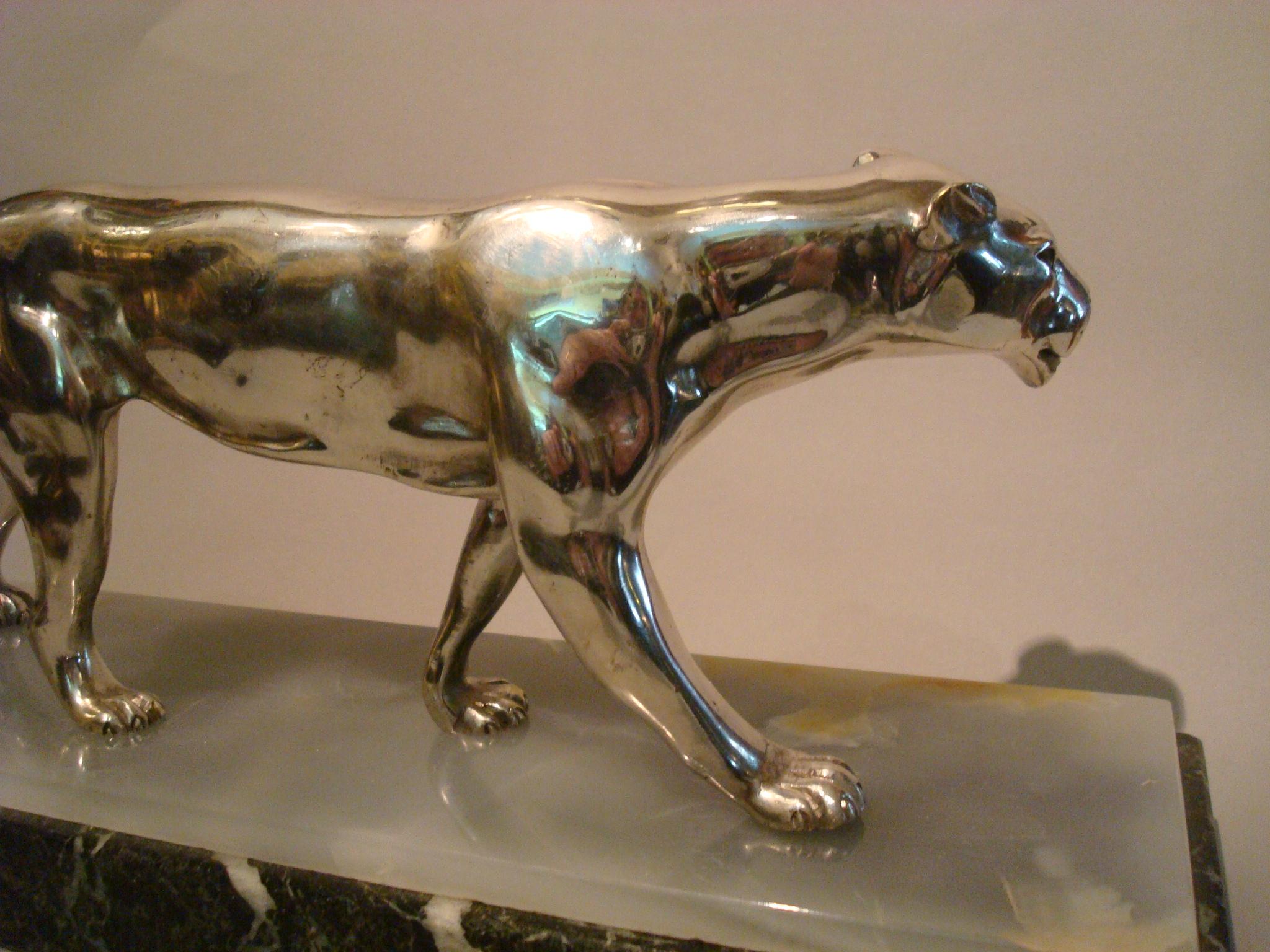 Art Deco Silvered Bronze Sculpture of Walking Panther by Joseph d'Aste ...