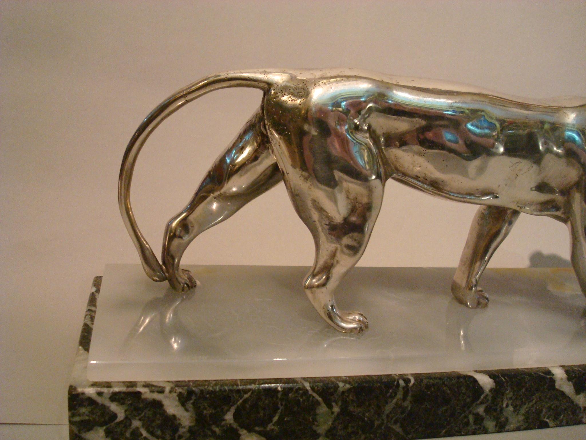 Art Deco Silvered Bronze Sculpture of Walking Panther by Joseph d'Aste ...