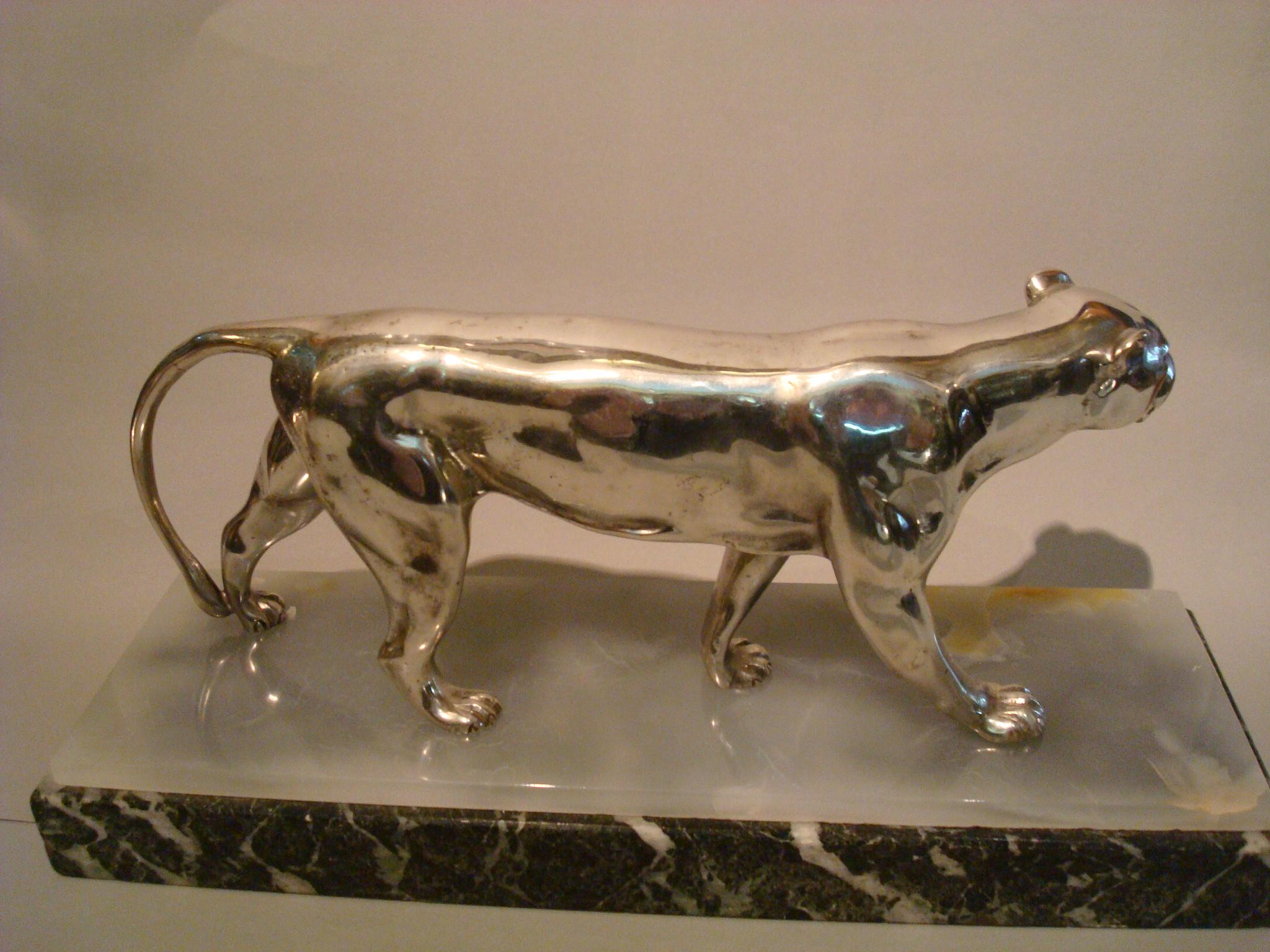Art Deco Silvered Bronze Sculpture of Walking Panther by Joseph d'Aste ...