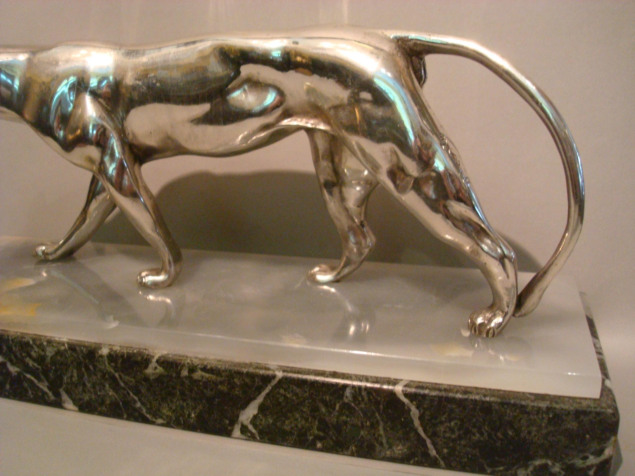 Art Deco Silvered Bronze Sculpture of Walking Panther by Joseph d'Aste ...