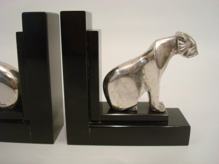 Art Deco Silvered Bronze Tiger Bookends - France 1930´s For Sale at 1stDibs