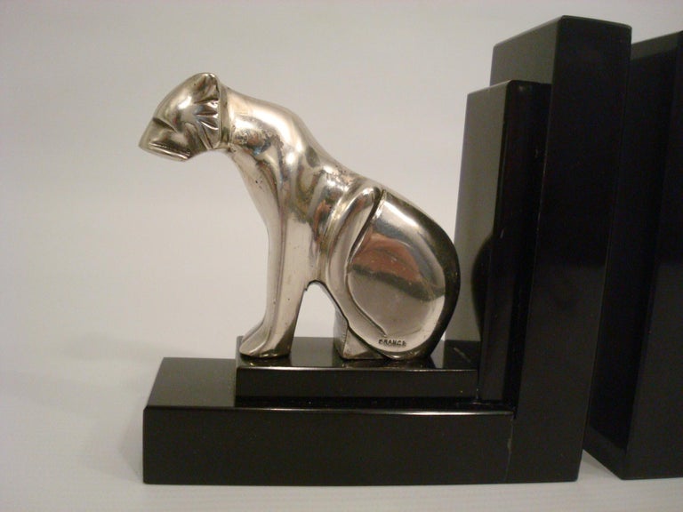 Art Deco Silvered Bronze Tiger Bookends - France 1930´s For Sale at 1stDibs