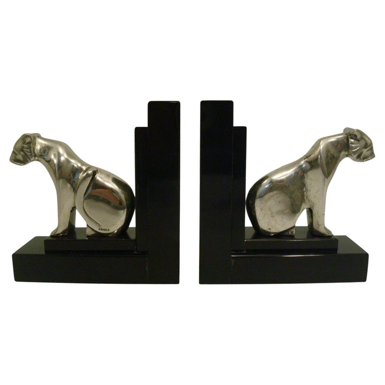 Art Deco Silvered Bronze Tiger Bookends - France 1930´s For Sale at 1stDibs