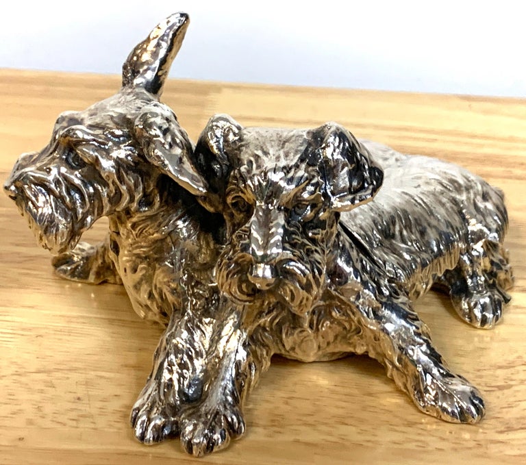 Art Deco Silverplated Double Scotty Dog Box For Sale at 1stDibs