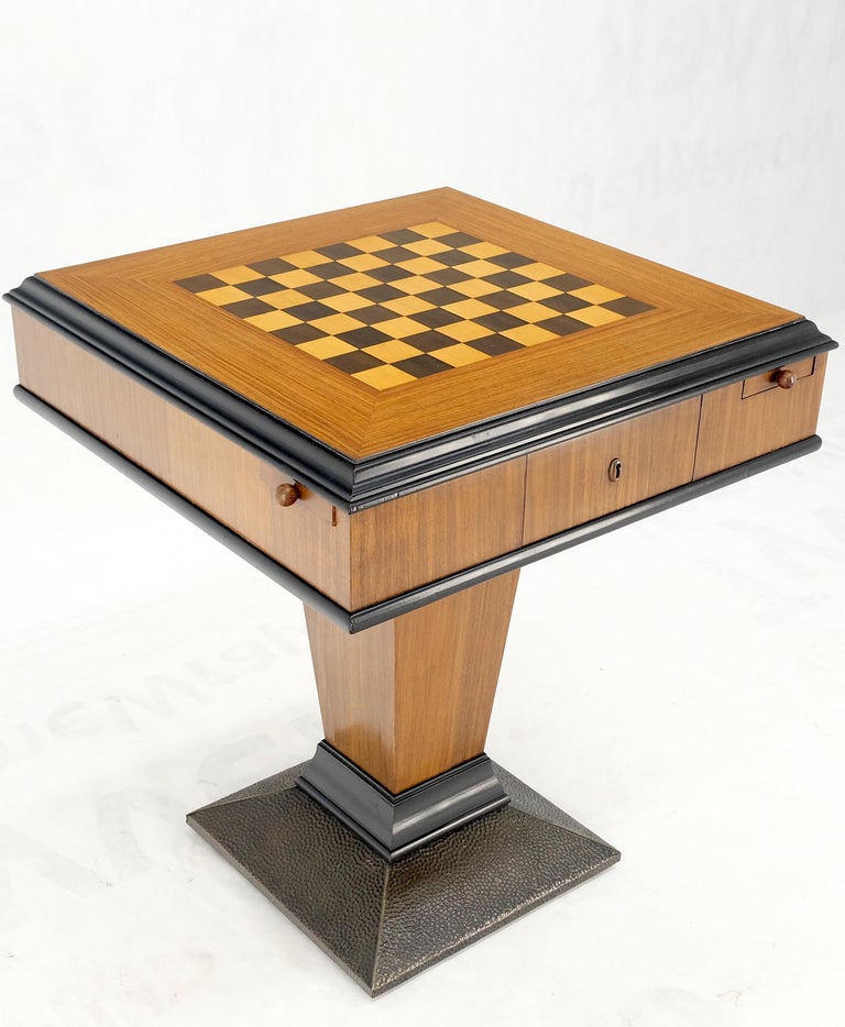Art Deco Single Pedestal Square Game Table Pull Out Trays Chess Board ...