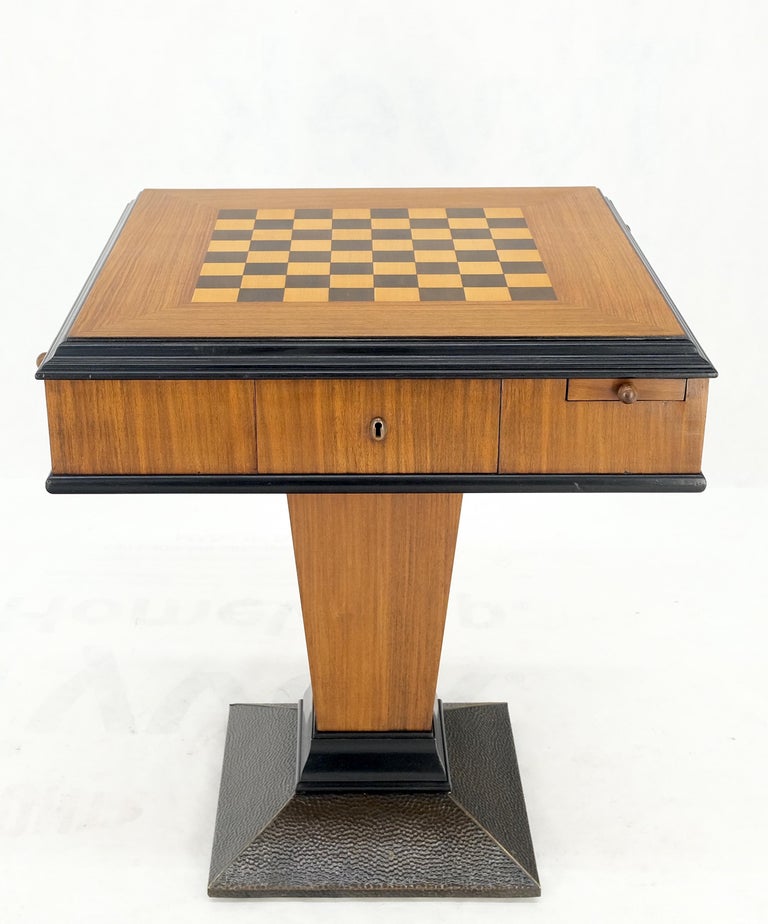 Art Deco Single Pedestal Square Game Table Pull Out Trays Chess Board ...