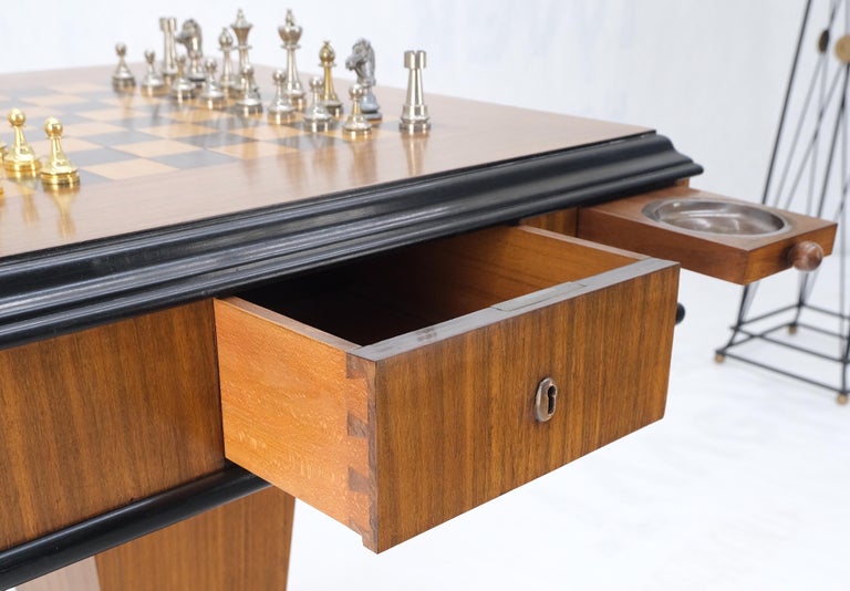 Art Deco Single Pedestal Square Game Table Pull Out Trays Chess Board ...