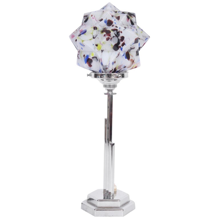 Art Deco "Skyscraper" Chrome Table Lamp with Starburst Splatter Shade ...