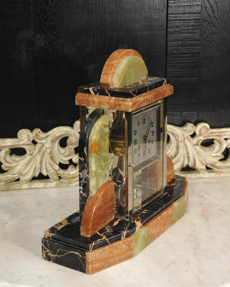 Art Deco Skyscraper Four Glass Crystal French Clock For Sale at 1stDibs