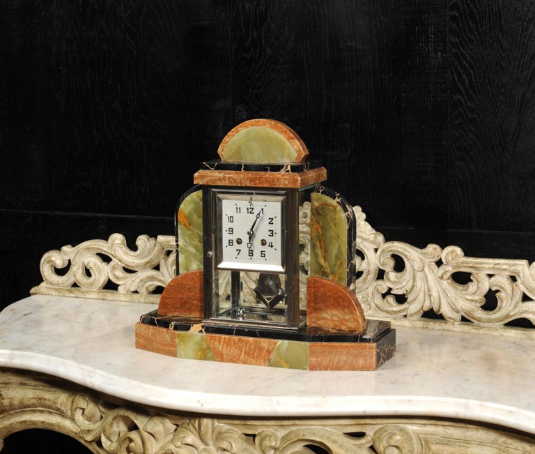 Art Deco Skyscraper Four Glass Crystal French Clock For Sale at 1stDibs
