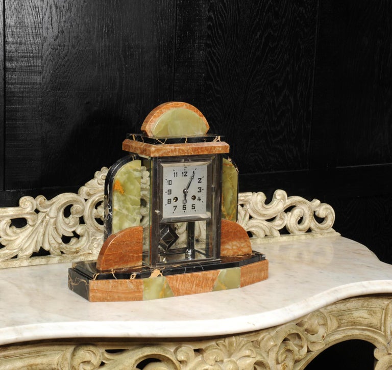 Art Deco Skyscraper Four Glass Crystal French Clock For Sale at 1stDibs