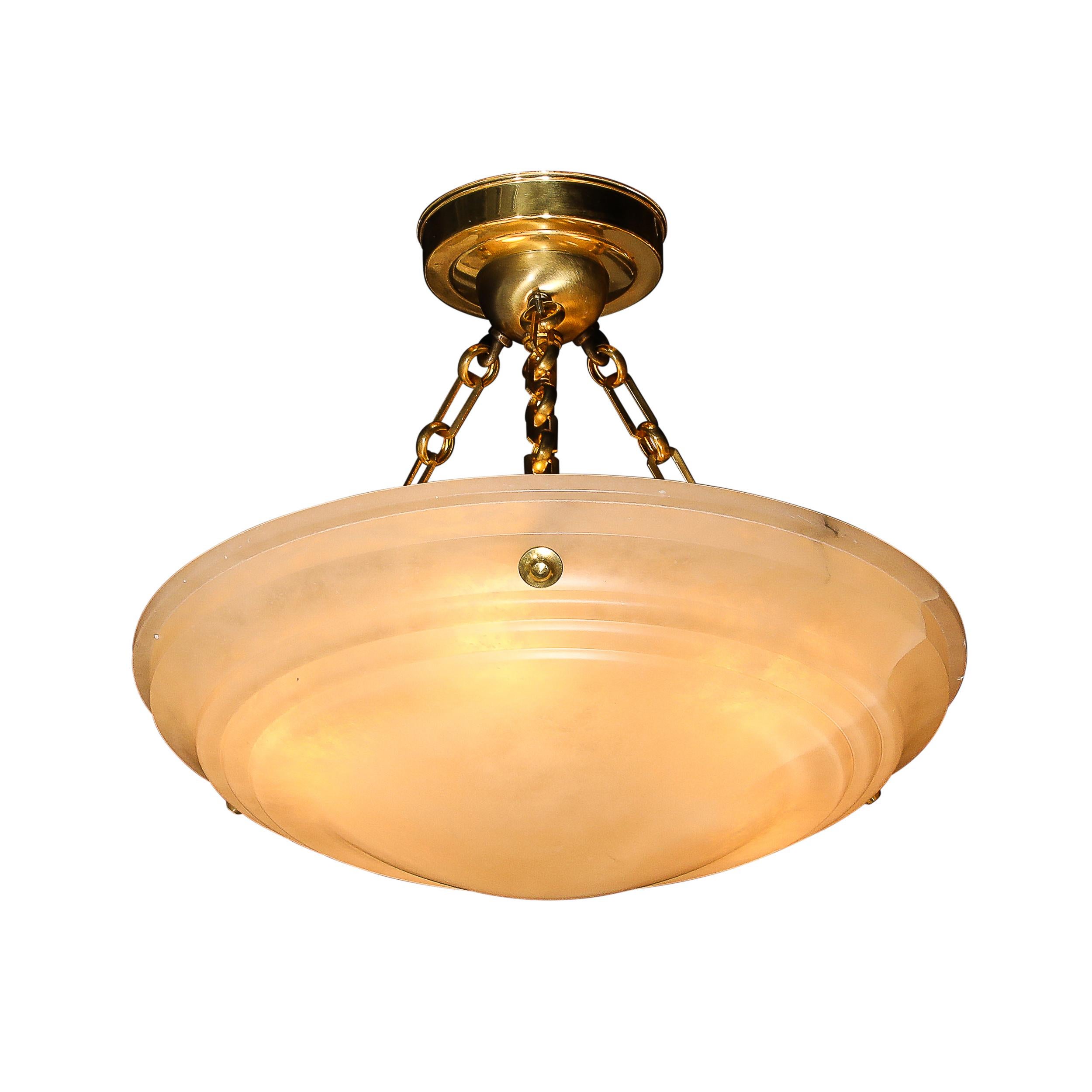 Art Deco Skyscraper Style Alabaster Pendant Chandelier with Brass ...