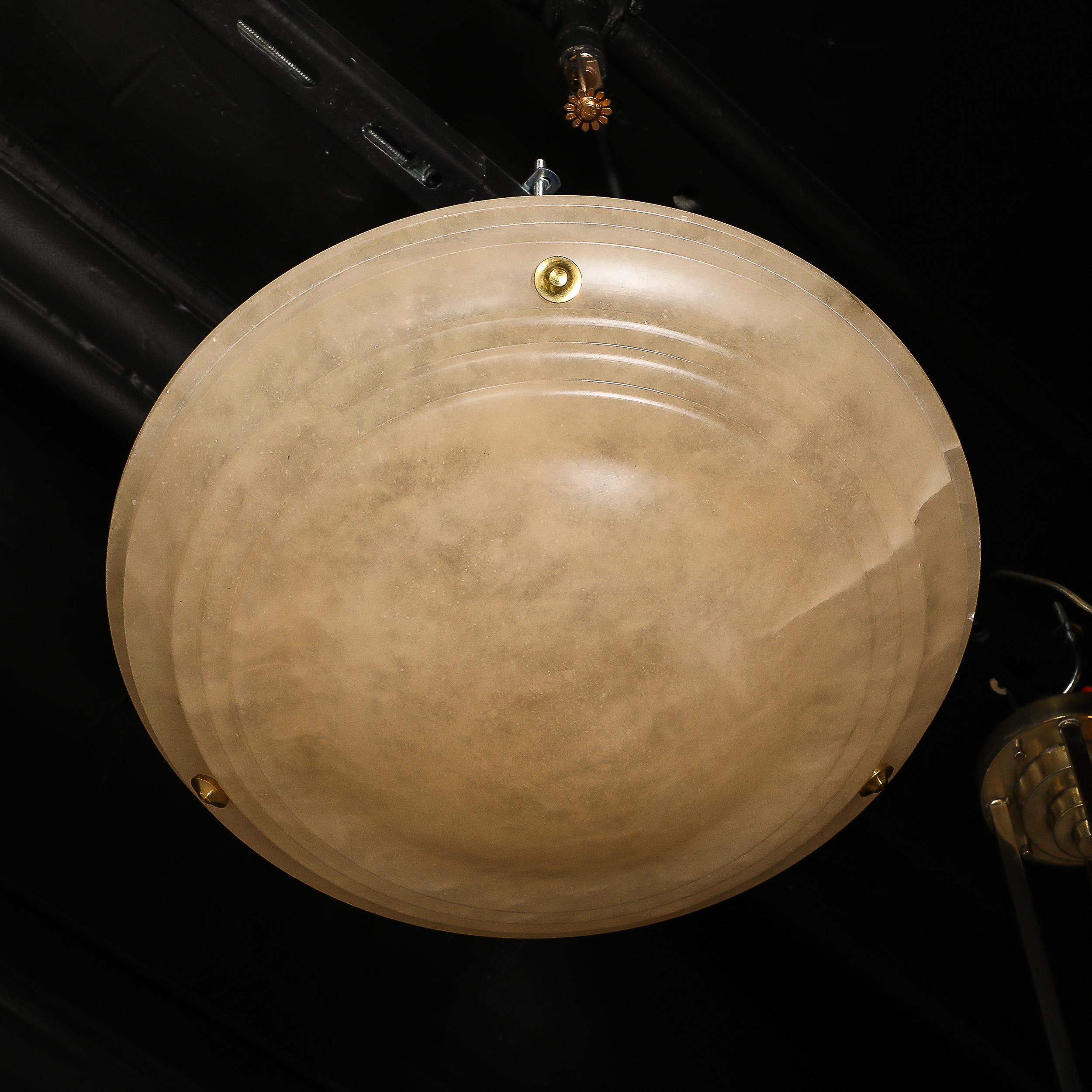 Art Deco Skyscraper Style Alabaster Pendant Chandelier with Brass ...