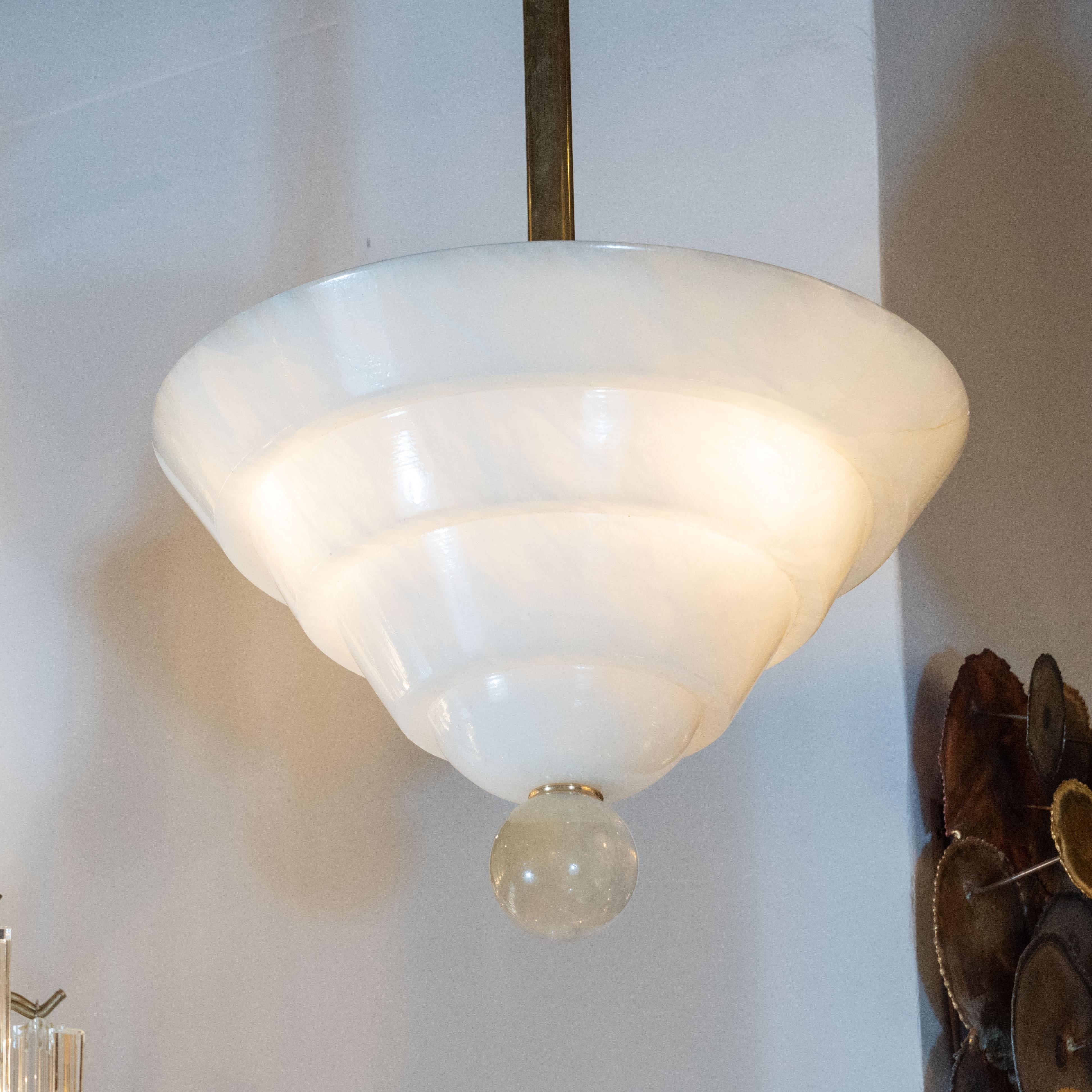 Art Deco Skyscraper Style Brass and Alabaster Pendant at 1stDibs