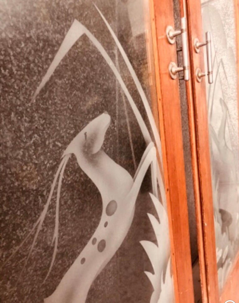 Art Deco Sliding French Doors Acid Etched Impala Motif at 1stDibs