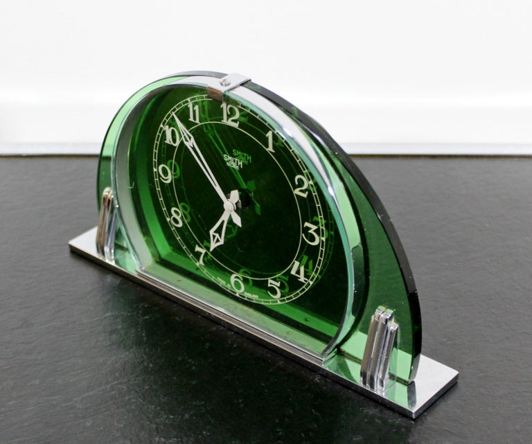 Art Deco Smith Sectric Green Glass and Chrome Mantle Shelf Clock Made ...
