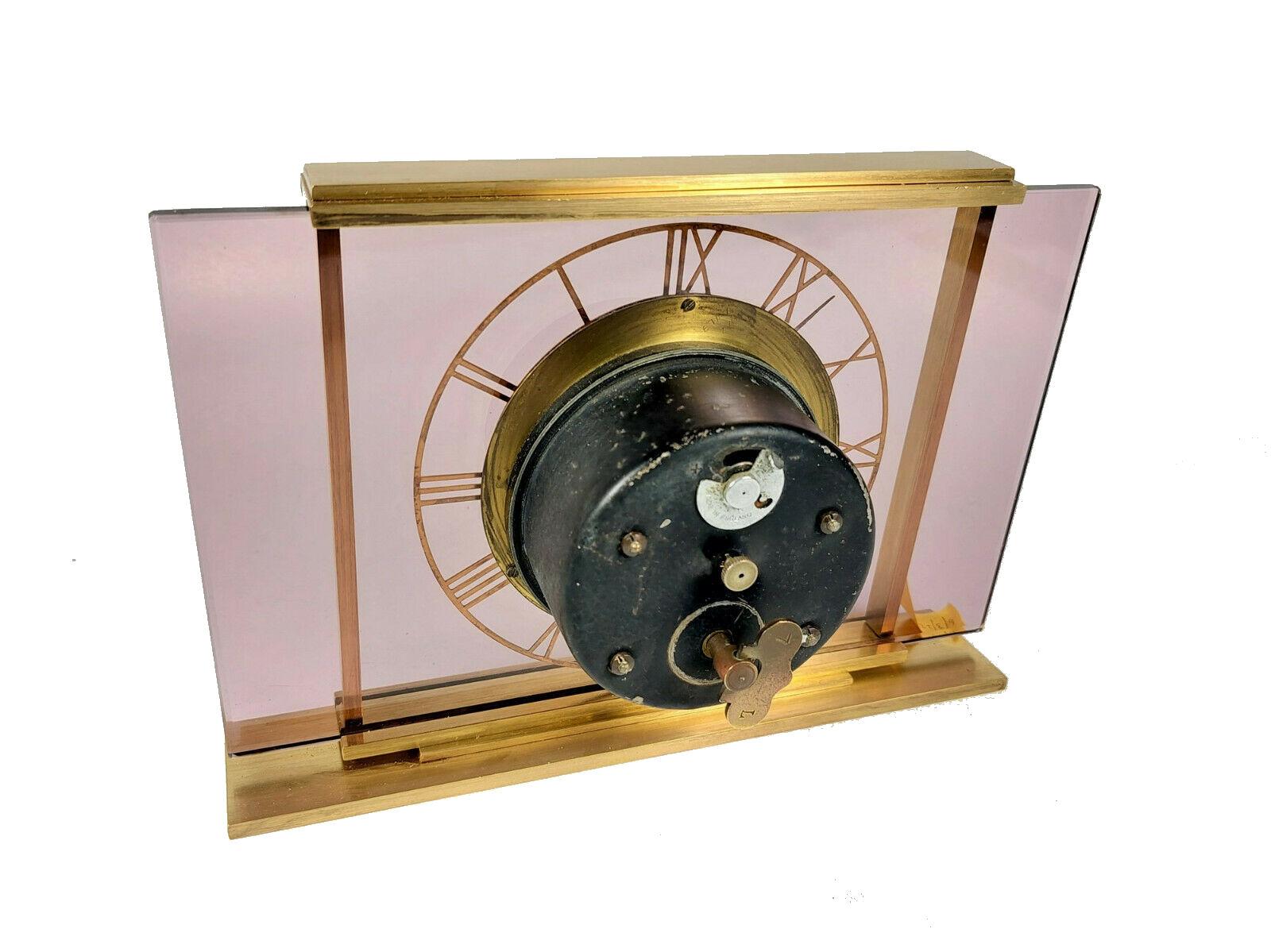 Art Deco Smiths 8 Day Pink Glass and Brass Mantel Clock, English, c1930 ...