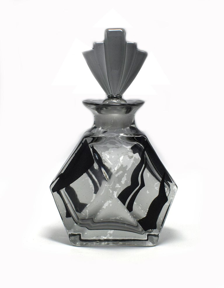 Art Deco Smokey Grey and Black Enamel Perfume Bottle at 1stDibs