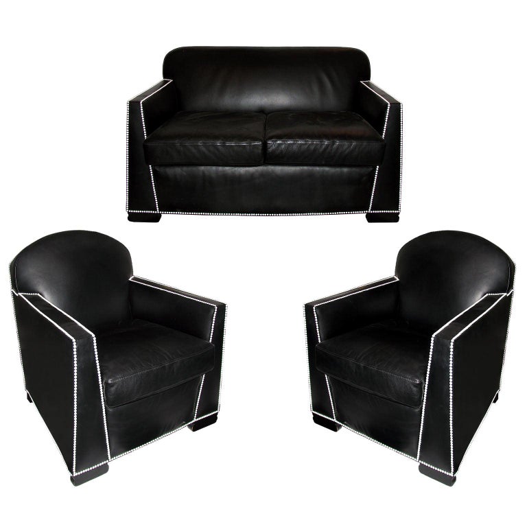 Art Deco Sofa and Pair of Armchairs For Sale at 1stDibs