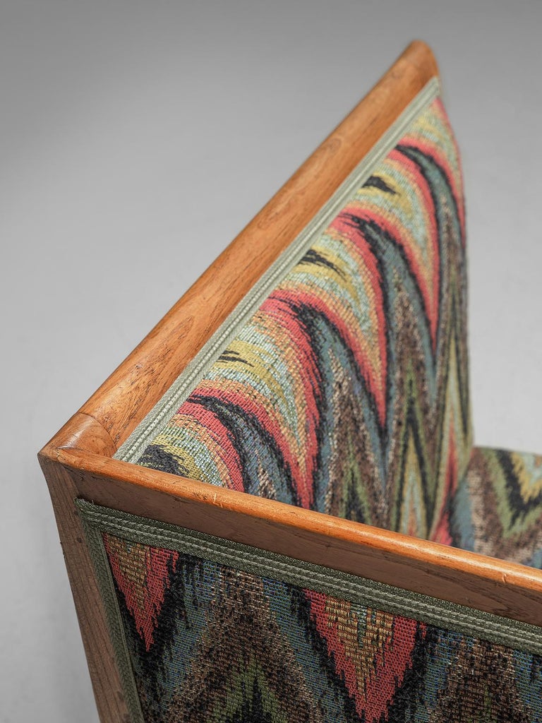 Art Deco Sofa Reupholstered in Multicolored Woven Fabric For Sale at ...