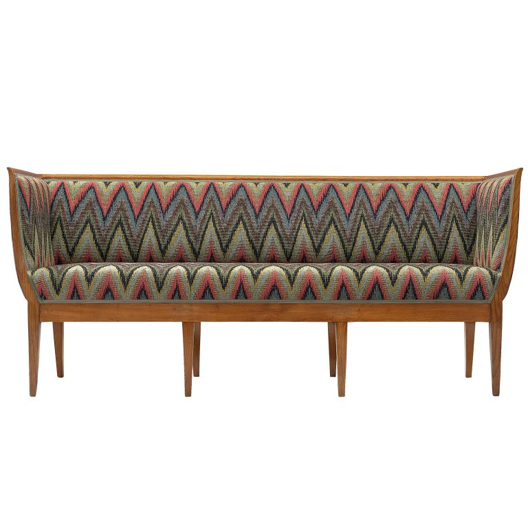 Art Deco Sofa Reupholstered in Multicolored Woven Fabric For Sale at ...