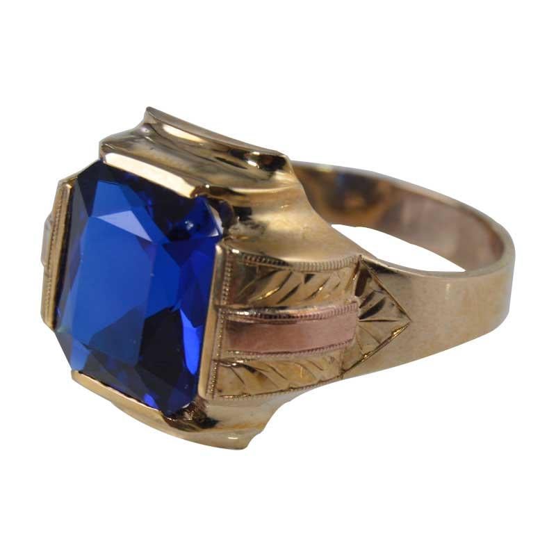 Art Deco Solid Gold Man's Ring Hand Made from 1930's Multi-Color For ...