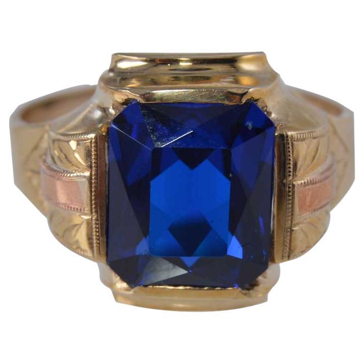 Art Deco Solid Gold Man's Ring Hand Made from 1930's Multi-Color For ...