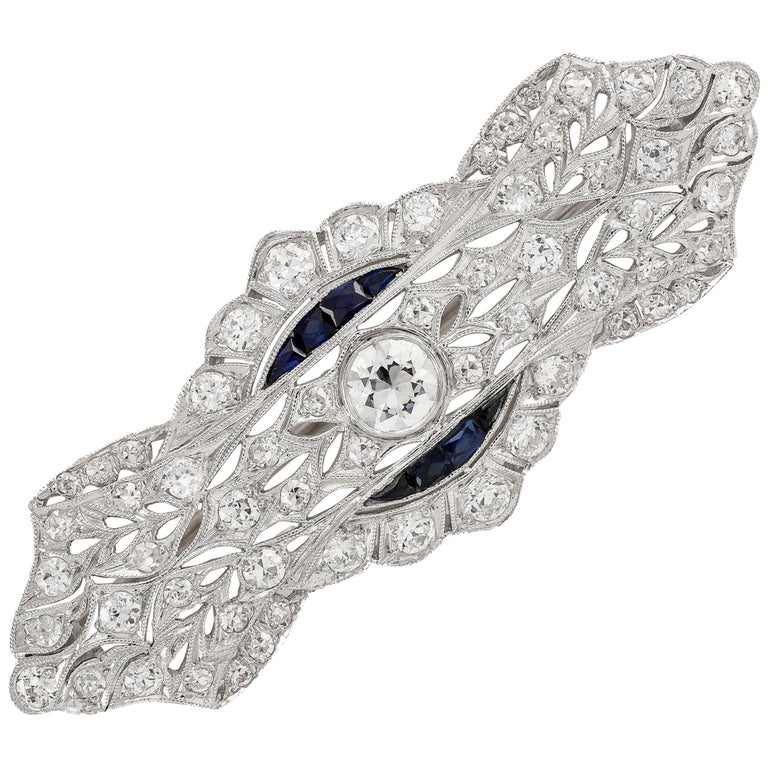 Art Deco Solitaire Diamond Calibre Cut Sapphire Brooch, circa 1925 For ...