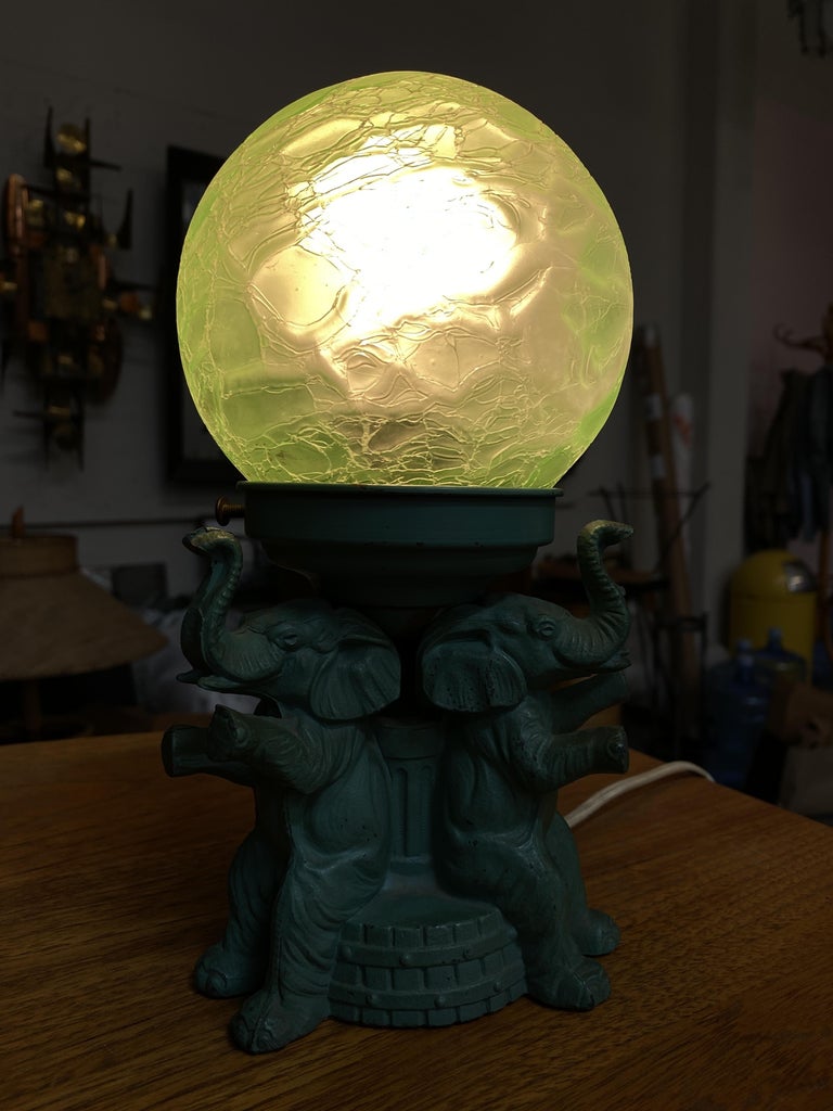 Art Deco Spelter Metal Elephant Lamp with Crackle Shade by A.P.T. NY ...