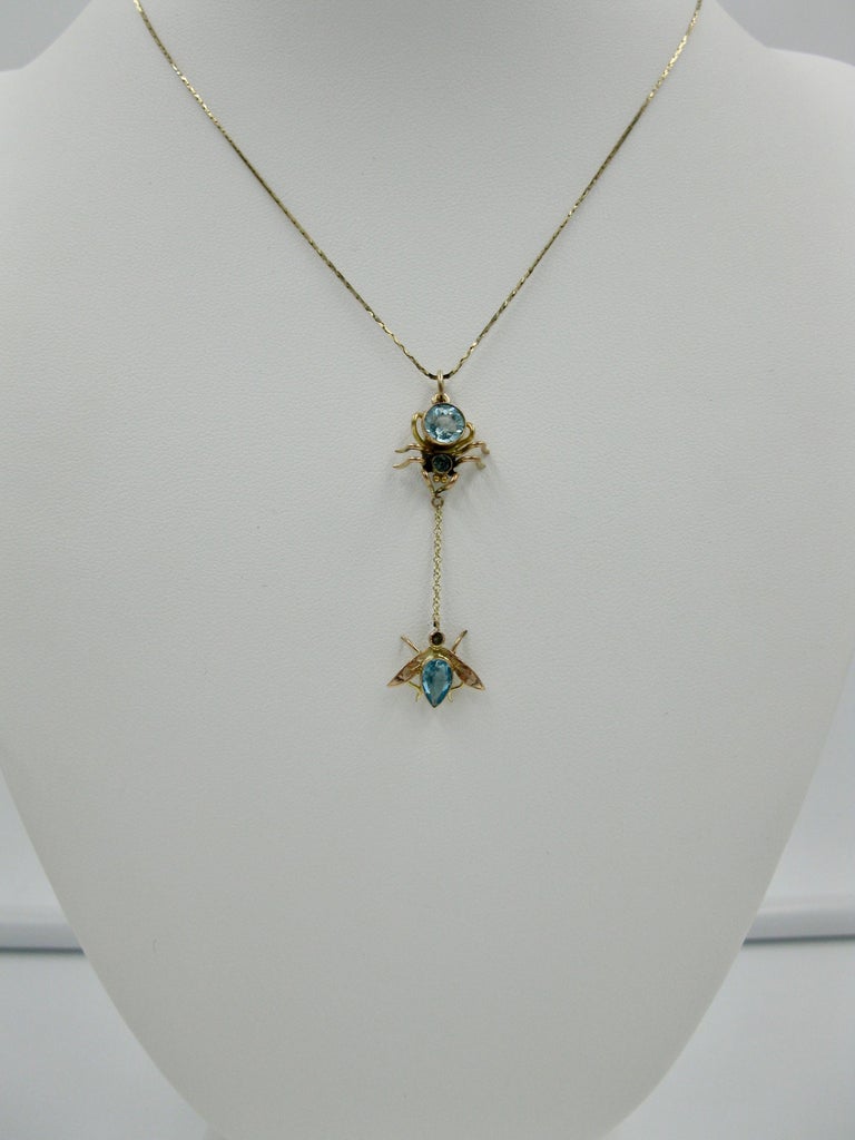 Art Deco Spider and Fly Insect Pendant Blue Topaz Gold at 1stDibs