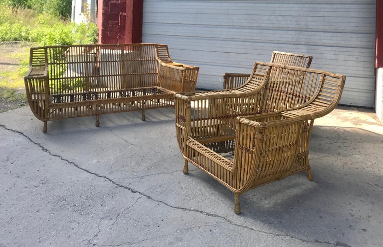 Art Deco Split Reed / Stick Wicker 3 Piece Suite, Niagara Reedcraft Co ...
