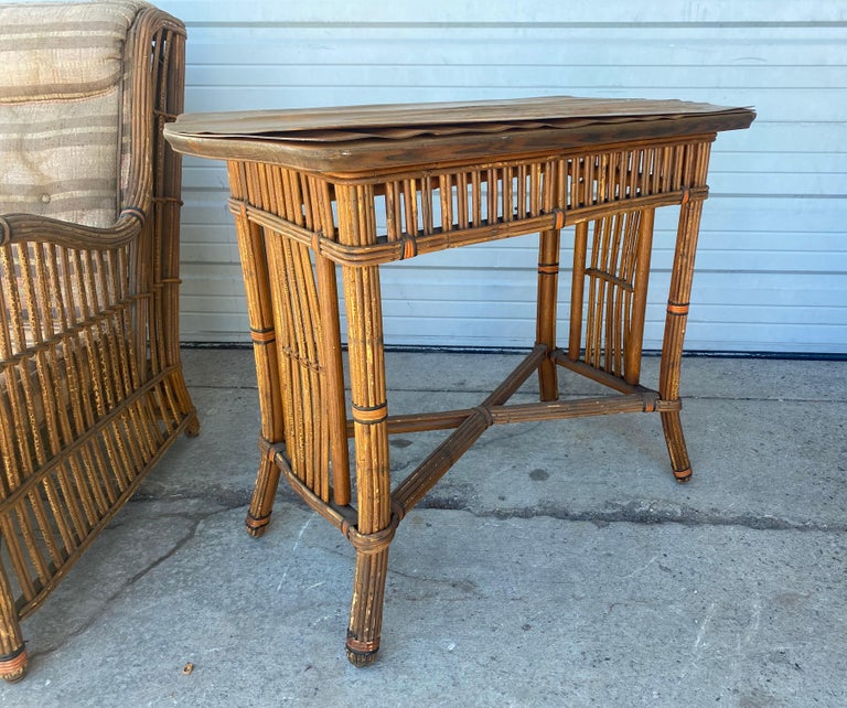 Art Deco Split Reed / Stick Wicker 4 Piece Seating, and Table, Unusual ...