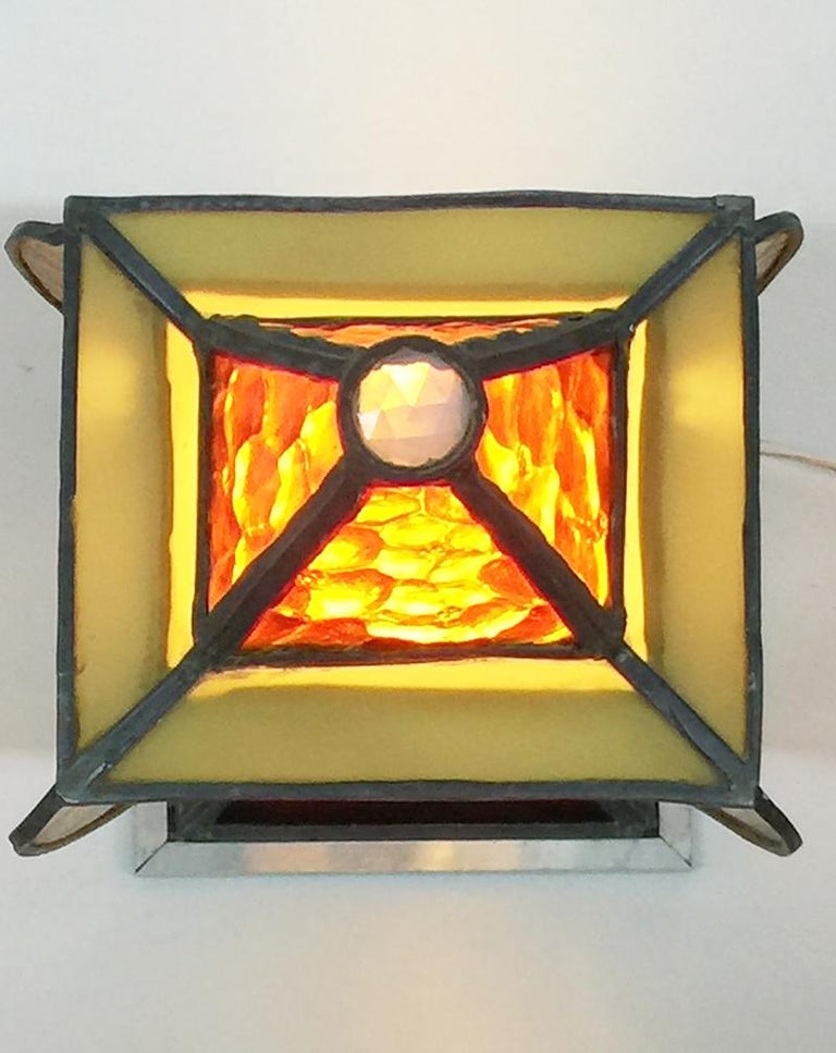 Art Deco Square and Organic Shaped Stained Glass Table Lamp For Sale at ...