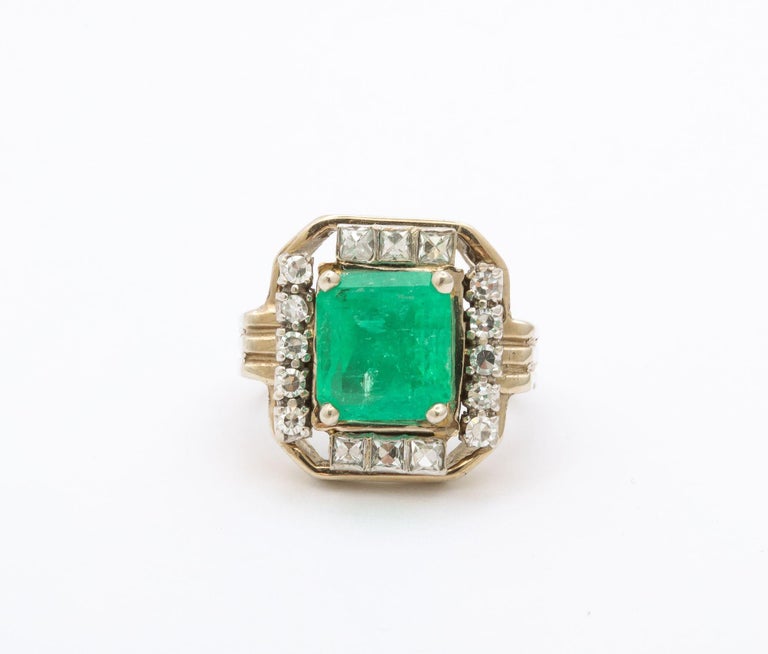 Art Deco Square Cut Emerald Ring For Sale at 1stDibs