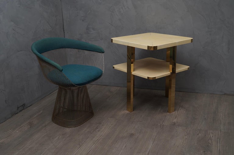 Art Deco Square GoatSkin and Brass Italian Side Table, 1920 at 1stDibs