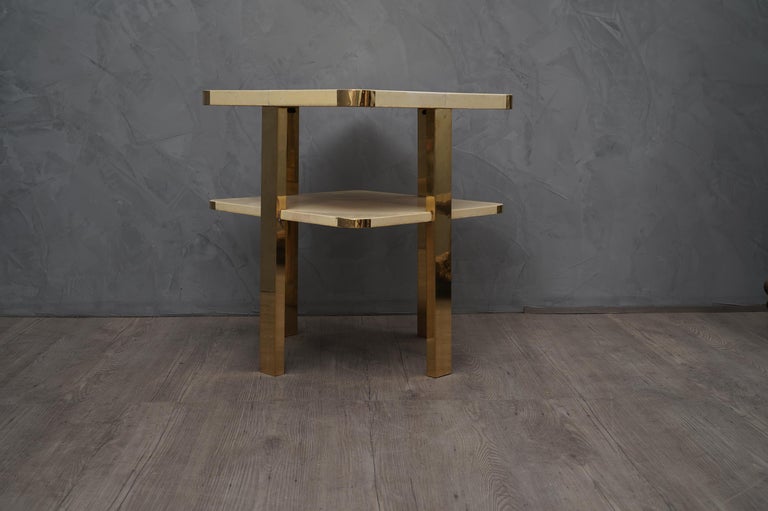 Art Deco Square GoatSkin and Brass Italian Side Table, 1920 at 1stDibs