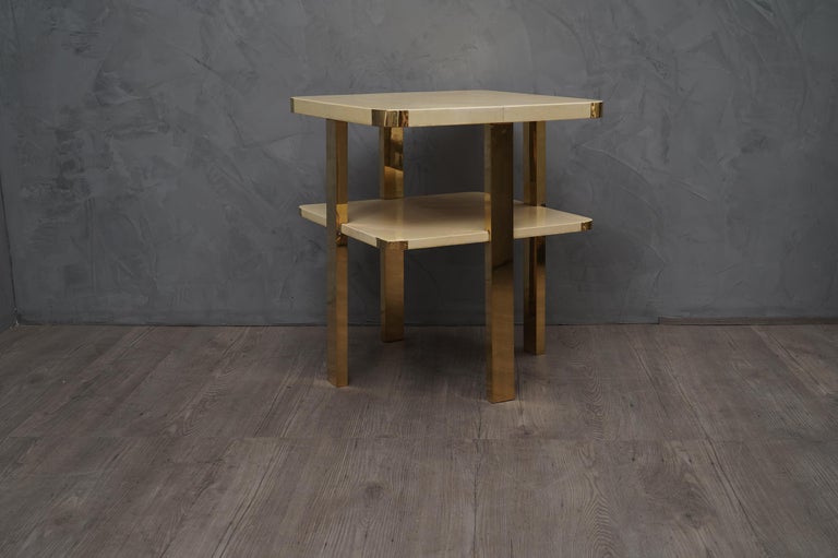 Art Deco Square GoatSkin and Brass Italian Side Table, 1920 at 1stDibs