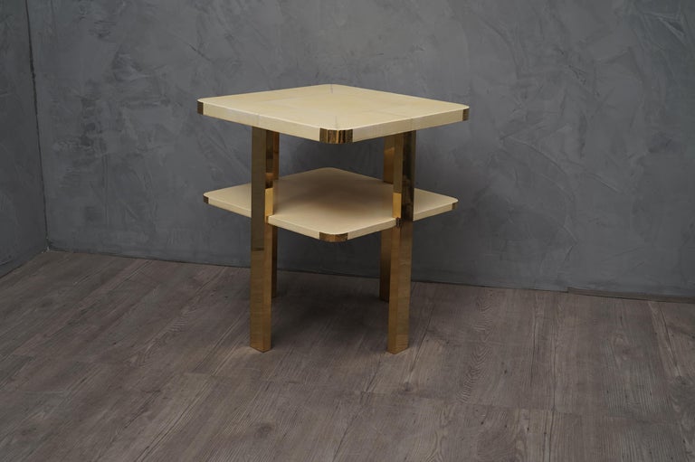 Art Deco Square GoatSkin and Brass Italian Side Table, 1920 at 1stDibs