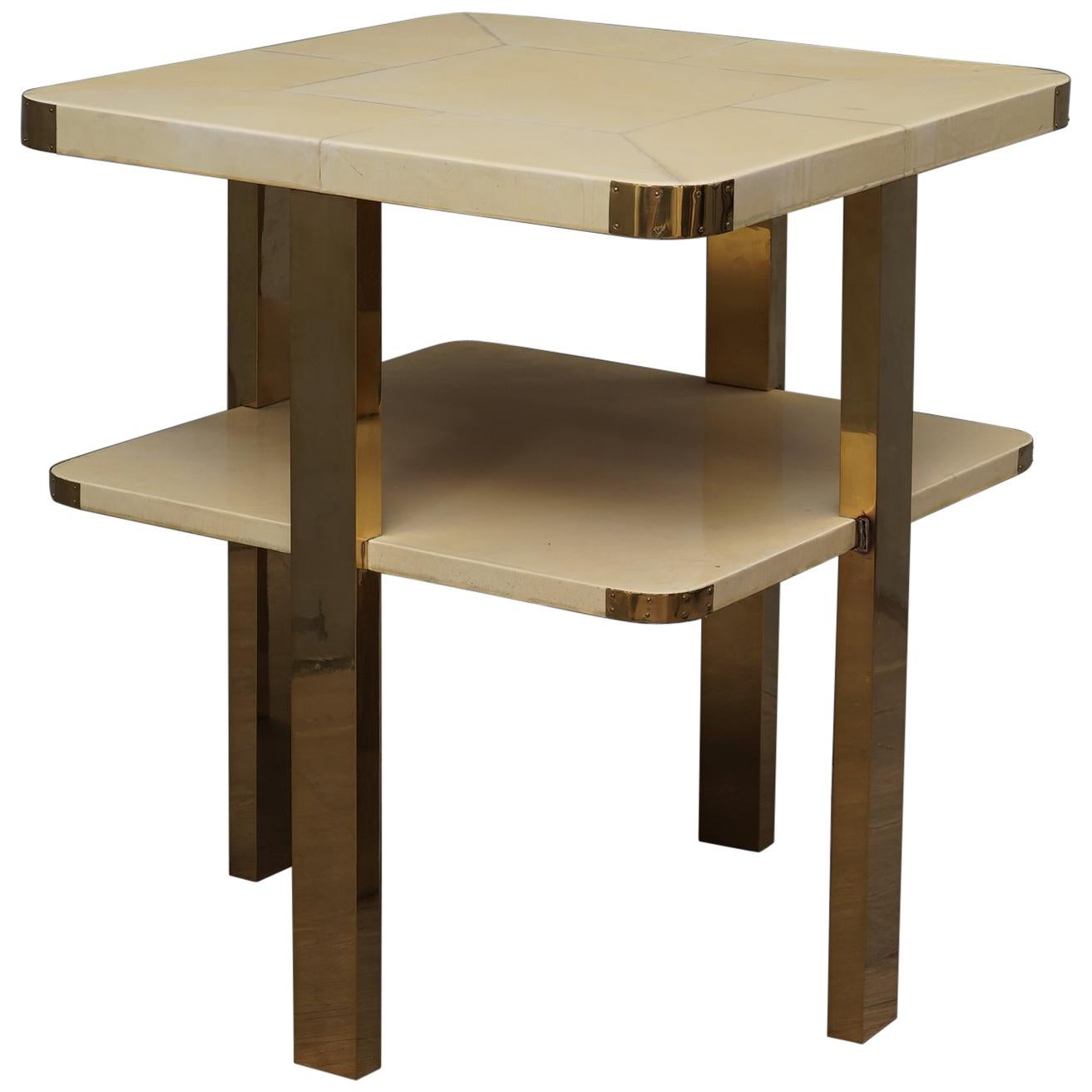 Art Deco Square GoatSkin and Brass Italian Side Table, 1920 at 1stDibs