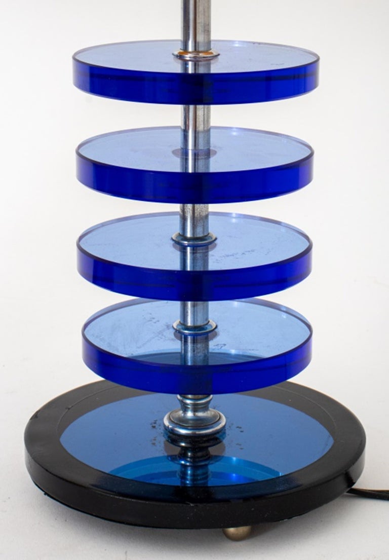 Art Deco Stacked Blue Glass Disc Table Lamps, Pr For Sale at 1stDibs