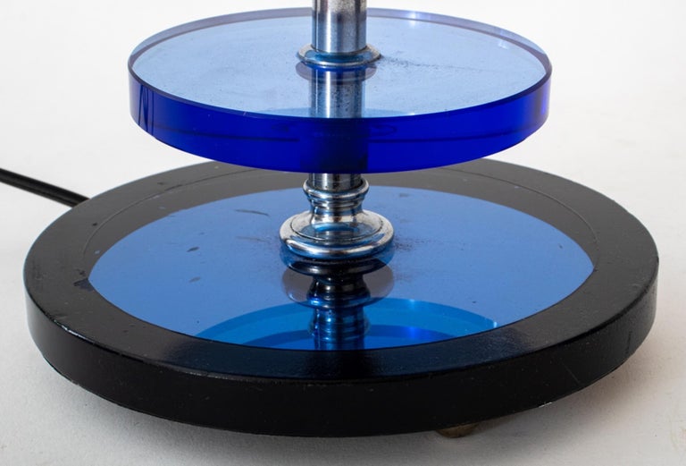 Art Deco Stacked Blue Glass Disc Table Lamps, Pr For Sale at 1stDibs