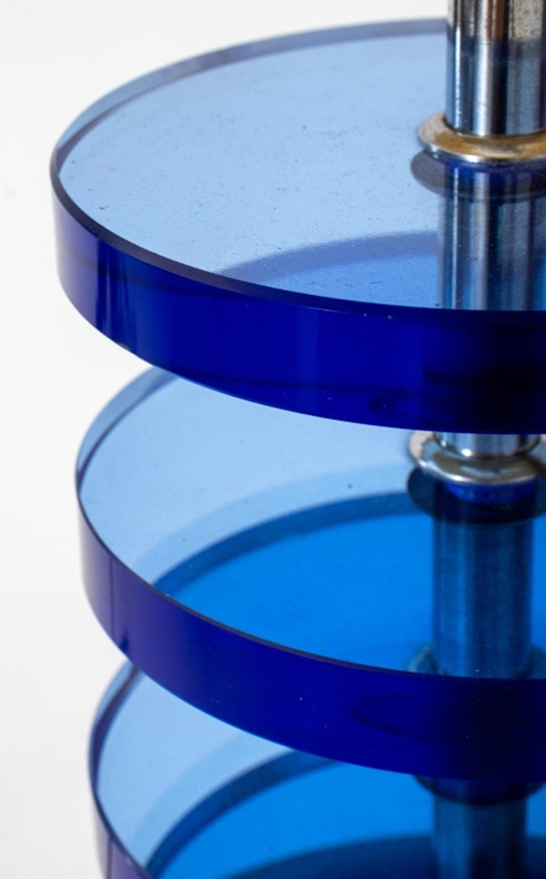 Art Deco Stacked Blue Glass Disc Table Lamps, Pr For Sale at 1stDibs