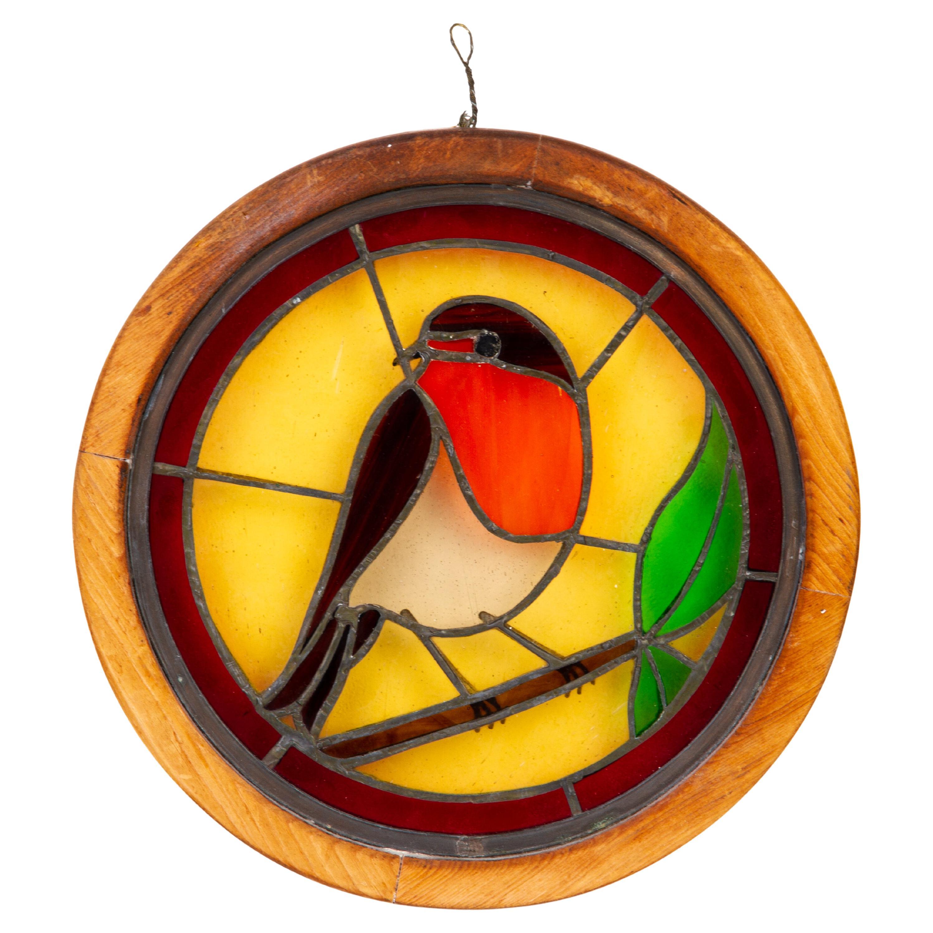 Art Deco Stained Glass Robin Bird Window For Sale at 1stDibs