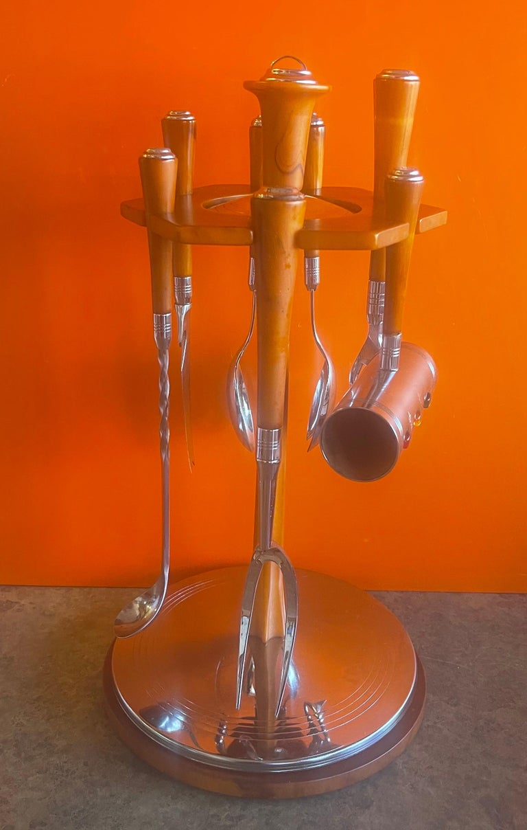 Art Deco Stainless Steel and Bakelite Cocktail Bar Tool Set by GH of ...