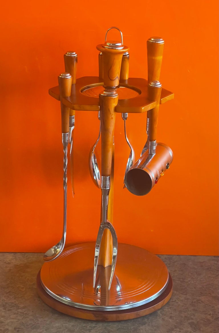 Art Deco Stainless Steel and Bakelite Cocktail Bar Tool Set by GH of ...