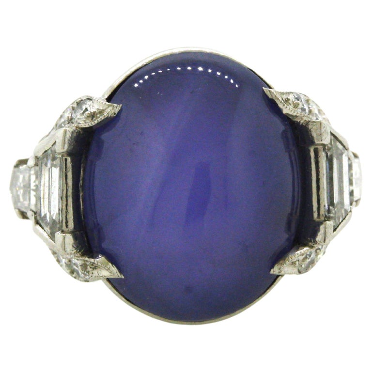 Art Deco Star Sapphire Diamond Platinum Ring For Sale at 1stDibs