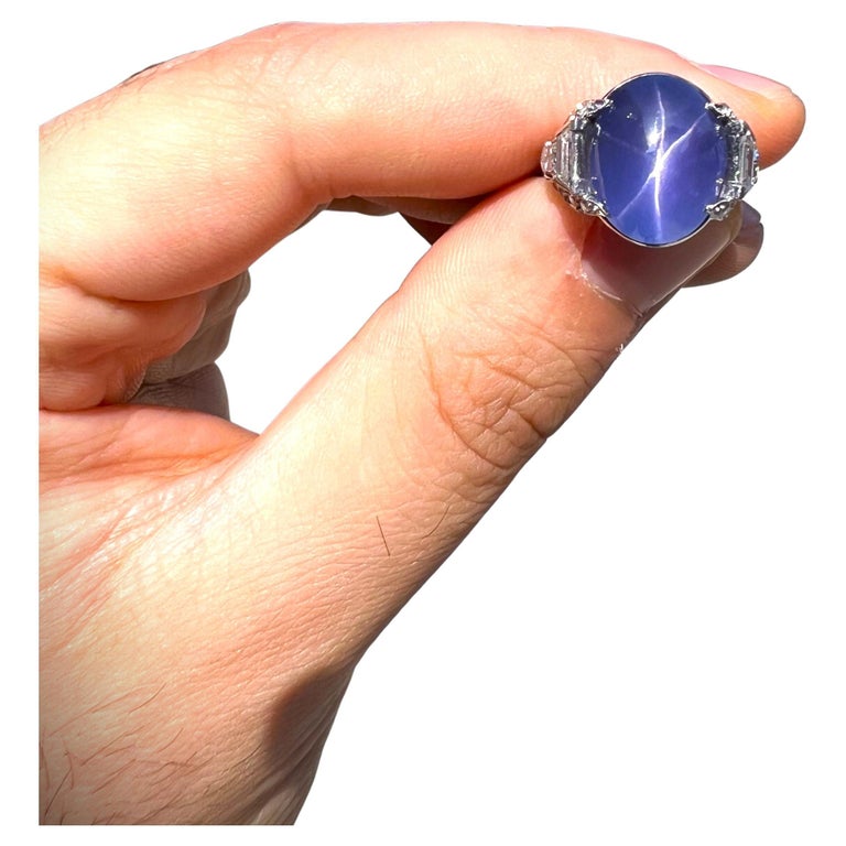 Art Deco Star Sapphire Diamond Platinum Ring For Sale at 1stDibs