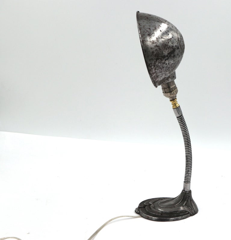 Art Deco Steel Gooseneck Table Lamp, 1930s, Rewired For Sale at 1stDibs