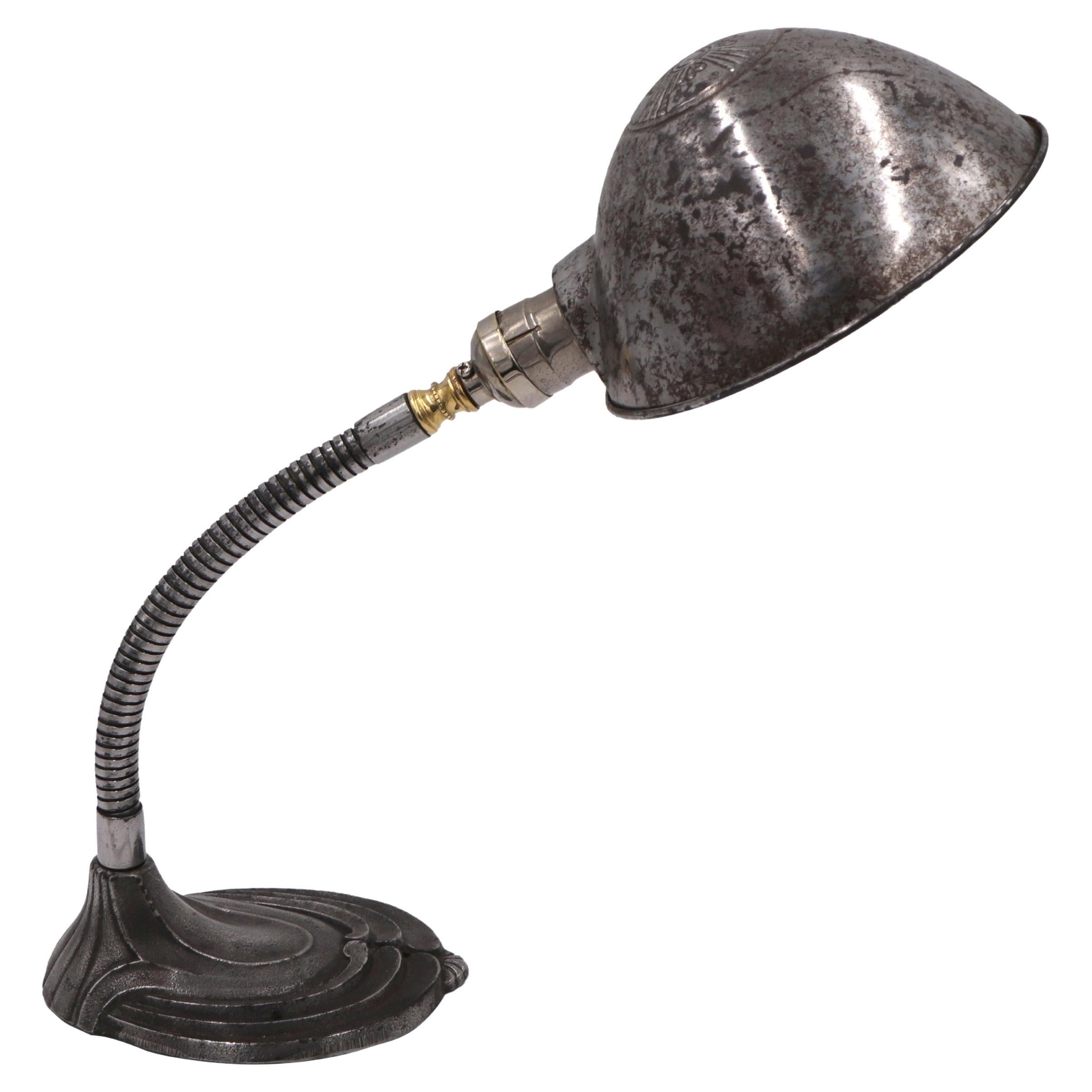 Art Deco Steel Gooseneck Table Lamp, 1930s, Rewired For Sale at 1stDibs