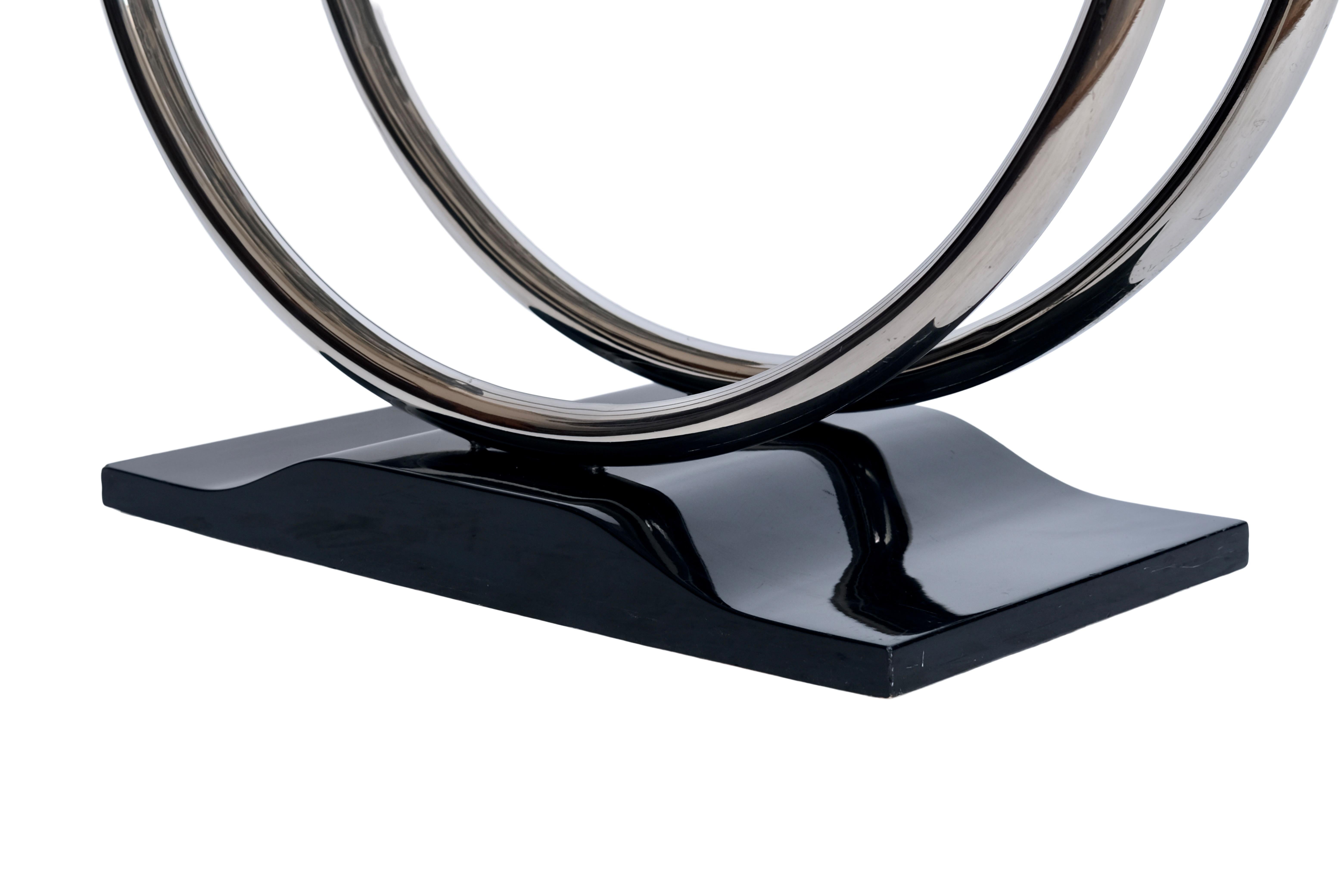 Art Deco Steel Tube Side Table with Round Marble Top And Black Lacquer ...